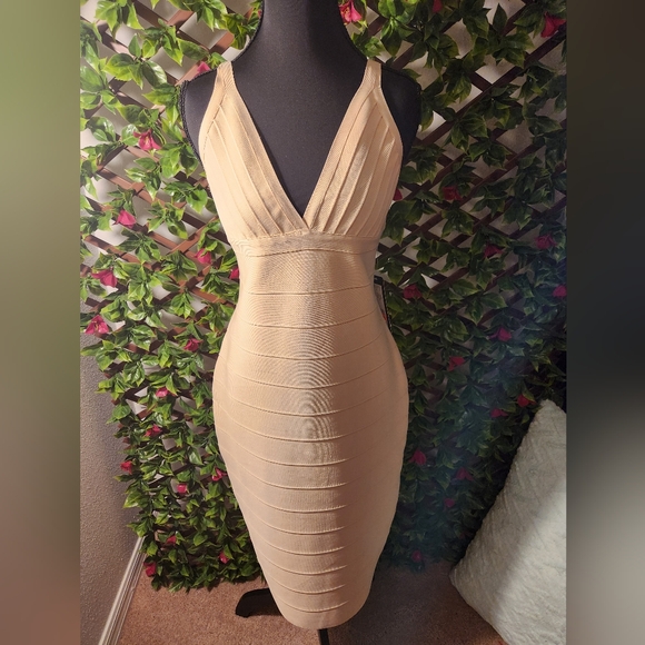 bebe | Dresses | Bebe Tan Ribbed Bodycon Midi Dress | Poshmark